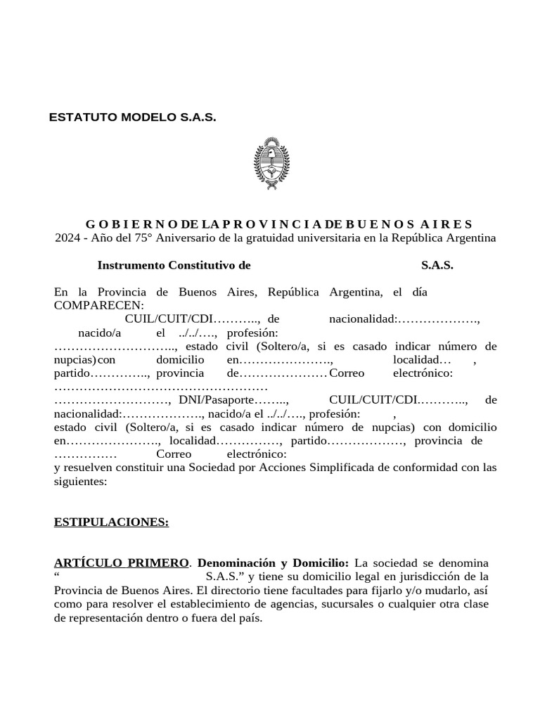 ESTATUTO-MODELO-S A S Editable | PDF