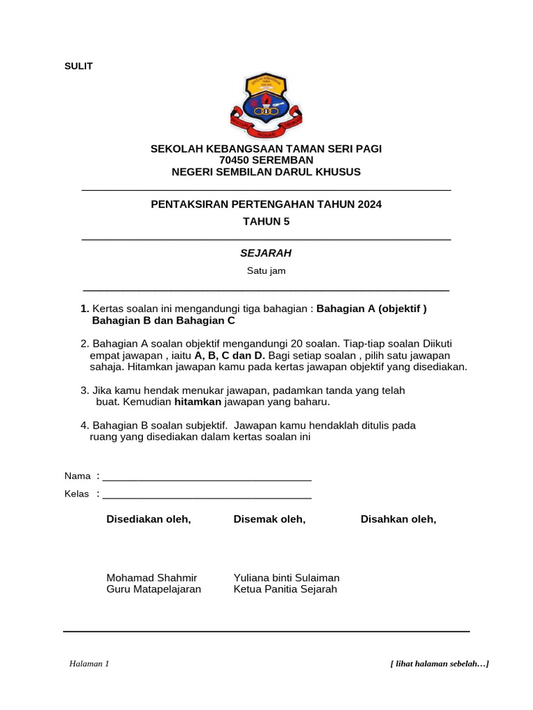 Set 1 PPT Sejarah SK THN 5 2024 by | PDF