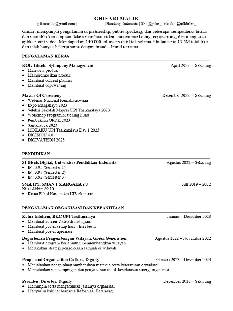 CV - Ghifari Malik | PDF