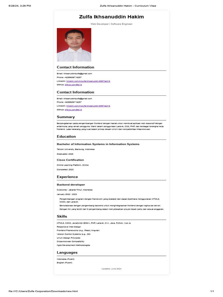 Zulfa Ikhsanuddin Hakim - Curriculum Vitae | PDF