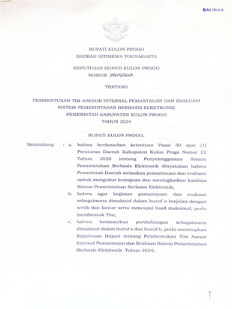 SK Bupati Tim Asesor Internal | PDF