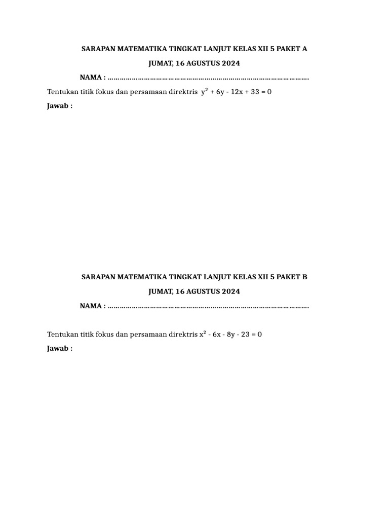 Sarapan Matematika Tingkat Lanjut Kelas Xii 5 Paket A Pdf