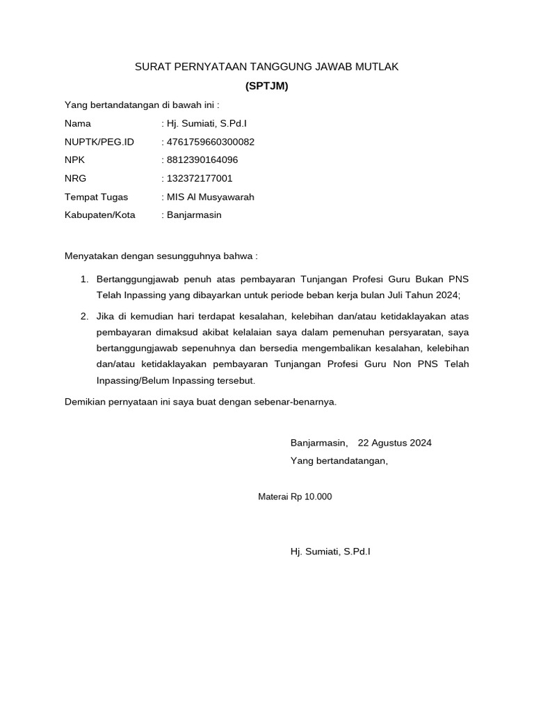 Format SPTJM TPG NonPNS 2024 | PDF