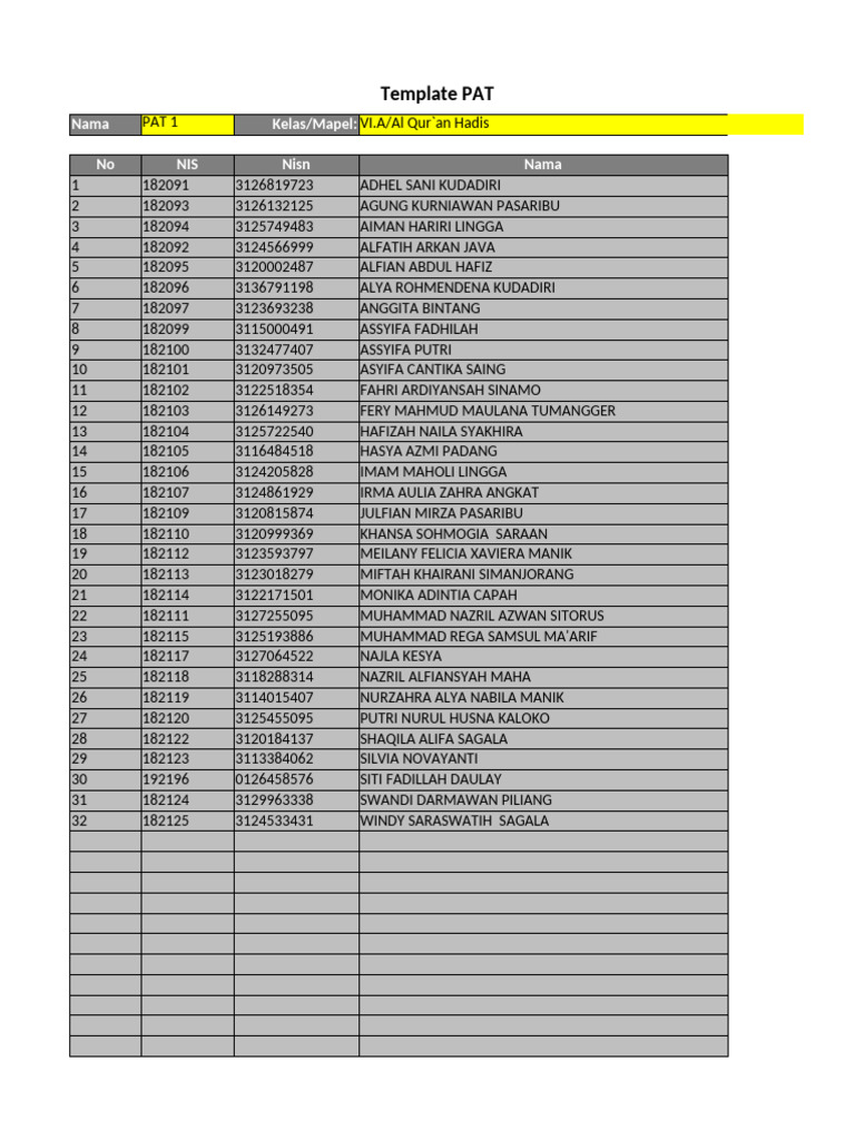 Template PAT-VI.A-Al Qur'an Hadis | PDF