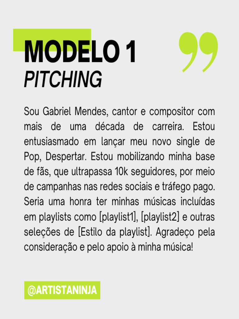 Modelos de Pitching Artista Ninja | PDF