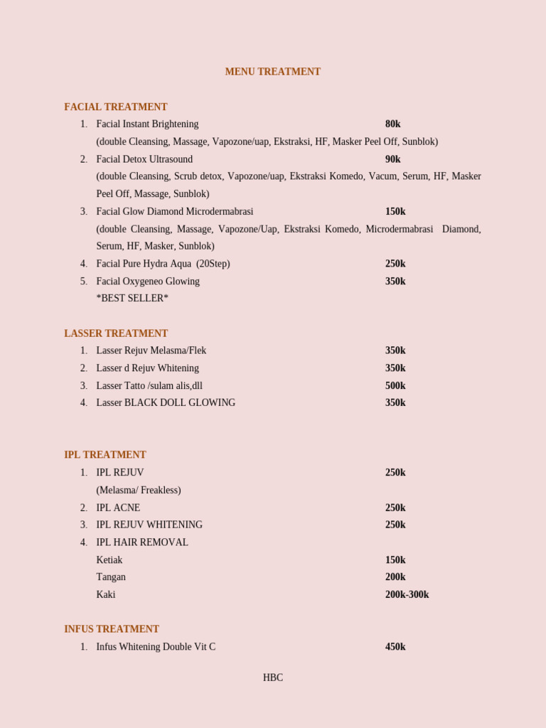 Menu Treatment HBC | PDF