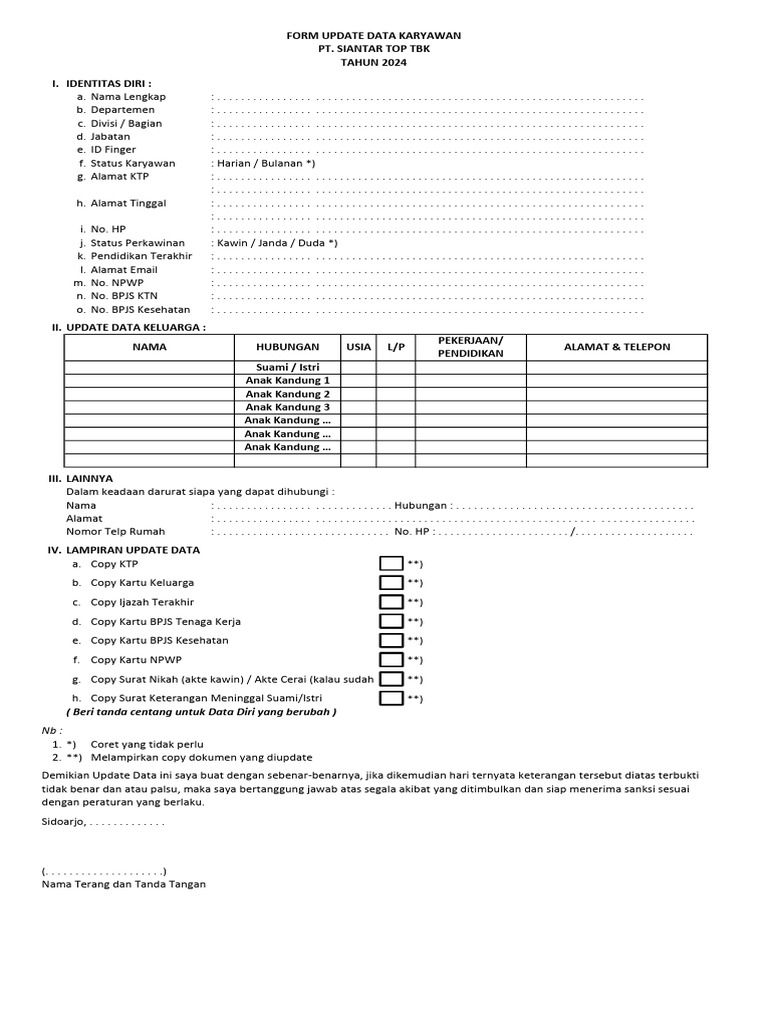 Form Update Data Karyawan 2024 | PDF