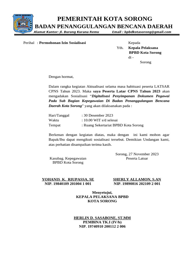 Surat Sosialisasi Sherly | PDF