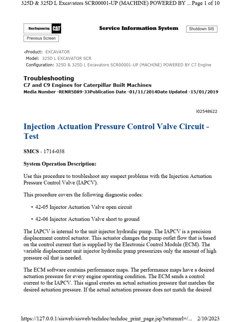 YZH 325D Injection Actuation Pressure Control Valve Circuit - Test | PDF