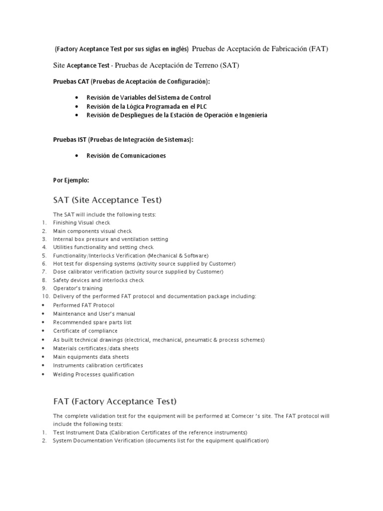 FAT and SAT Testing Procedures Overview | PDF