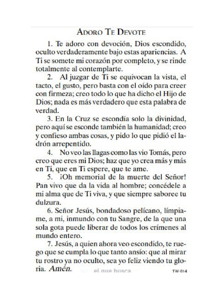 Adoro Te Devote - Oración | PDF