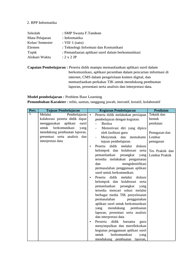 CONTOH RPP DOC | PDF
