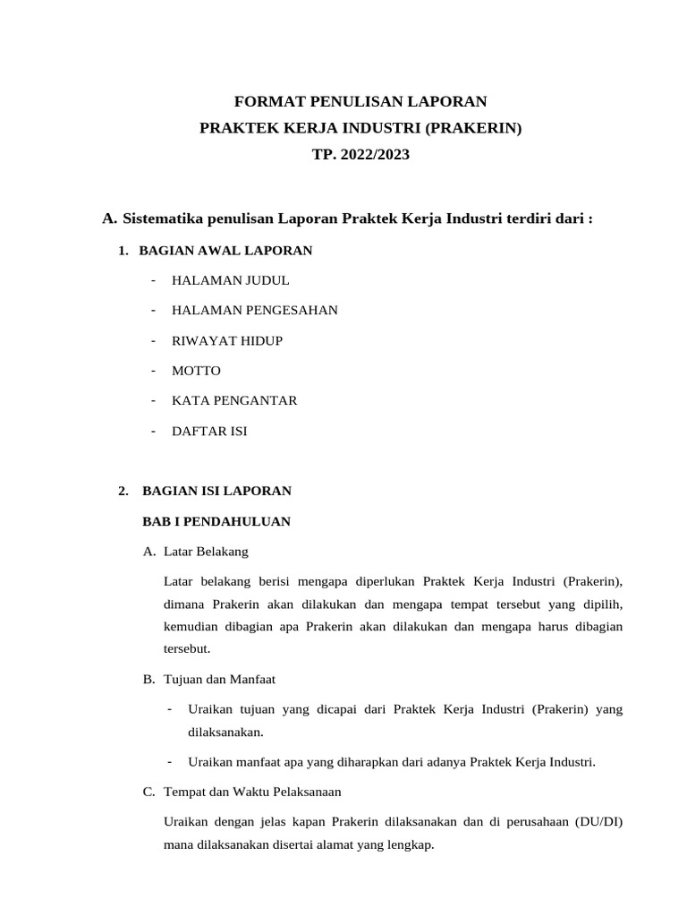 Format Laporan Prakerin Tp. 2022-2023 | PDF