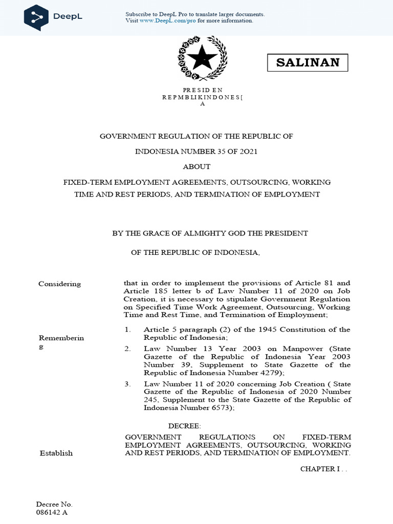 PP Nomor 35 Tahun 2021 - ENG | PDF PP Nomor 35 Tahun 2021 - ENG | PDF
