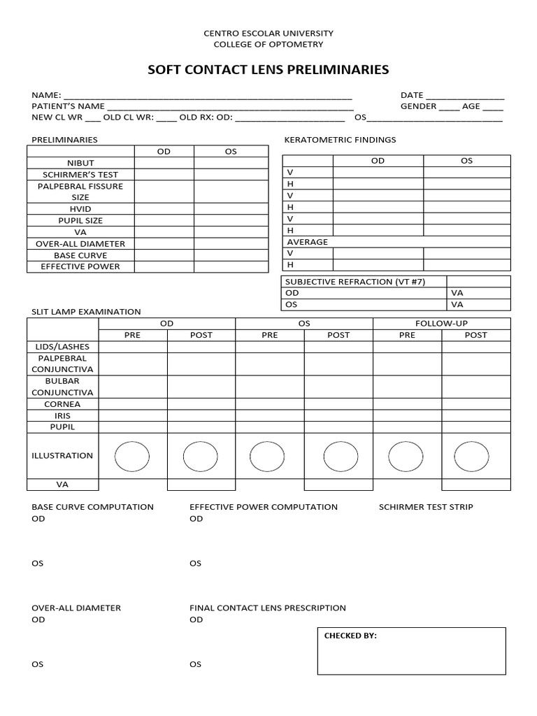 Soft Contact Lens Form | PDF