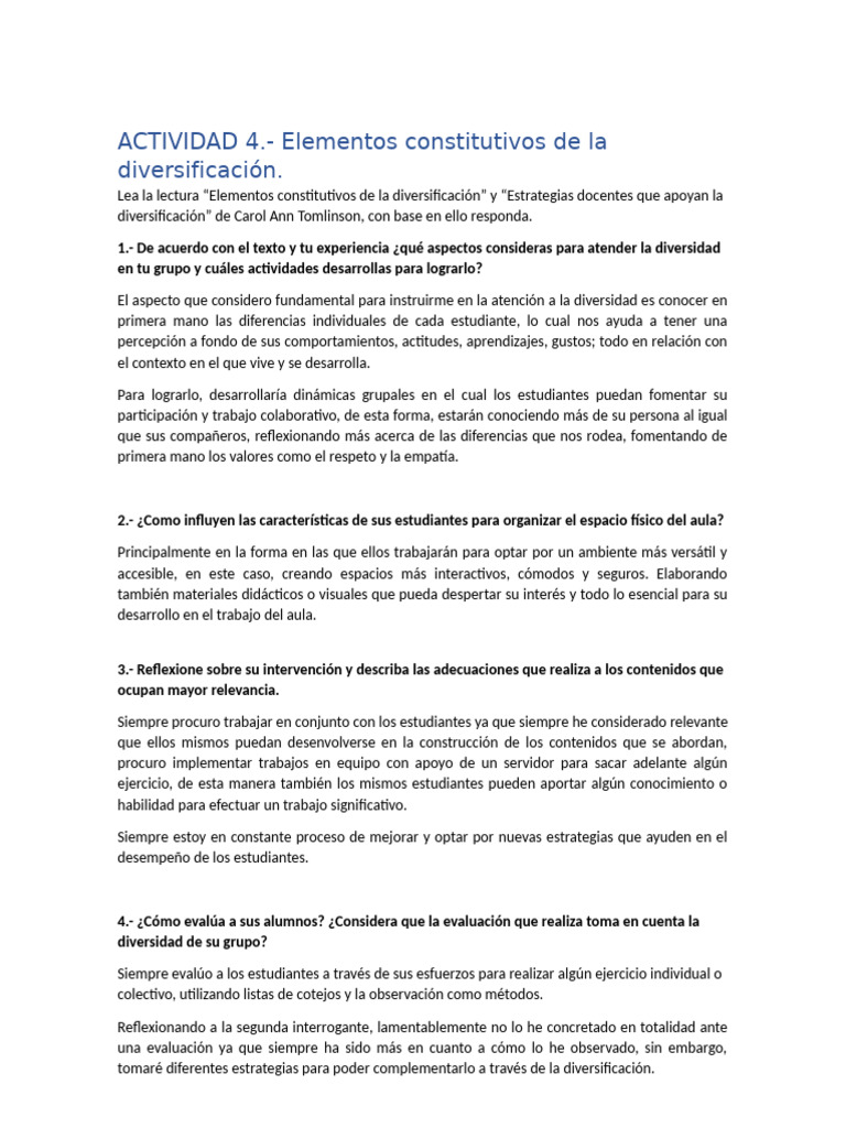 Elementos Constitutivos de Las Diversificación | PDF | Salón de clases | Evaluación