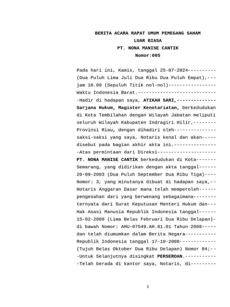 Berita Acara Rapat Umum Pemegang Saham | PDF