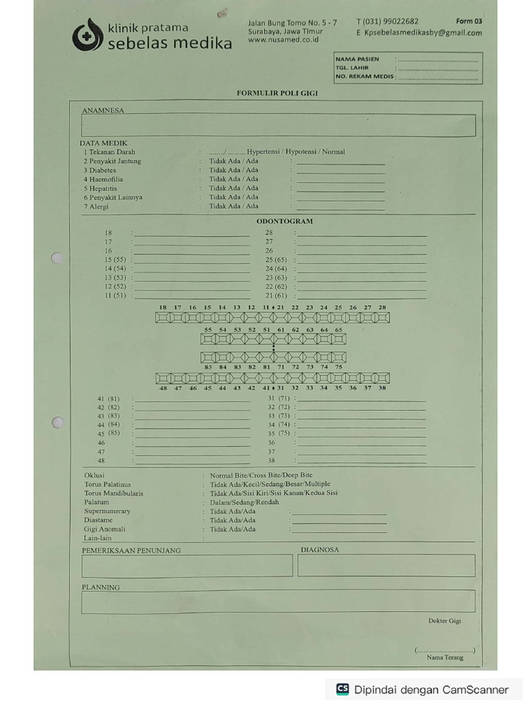 Form Pengkajian Awal Gigi | PDF