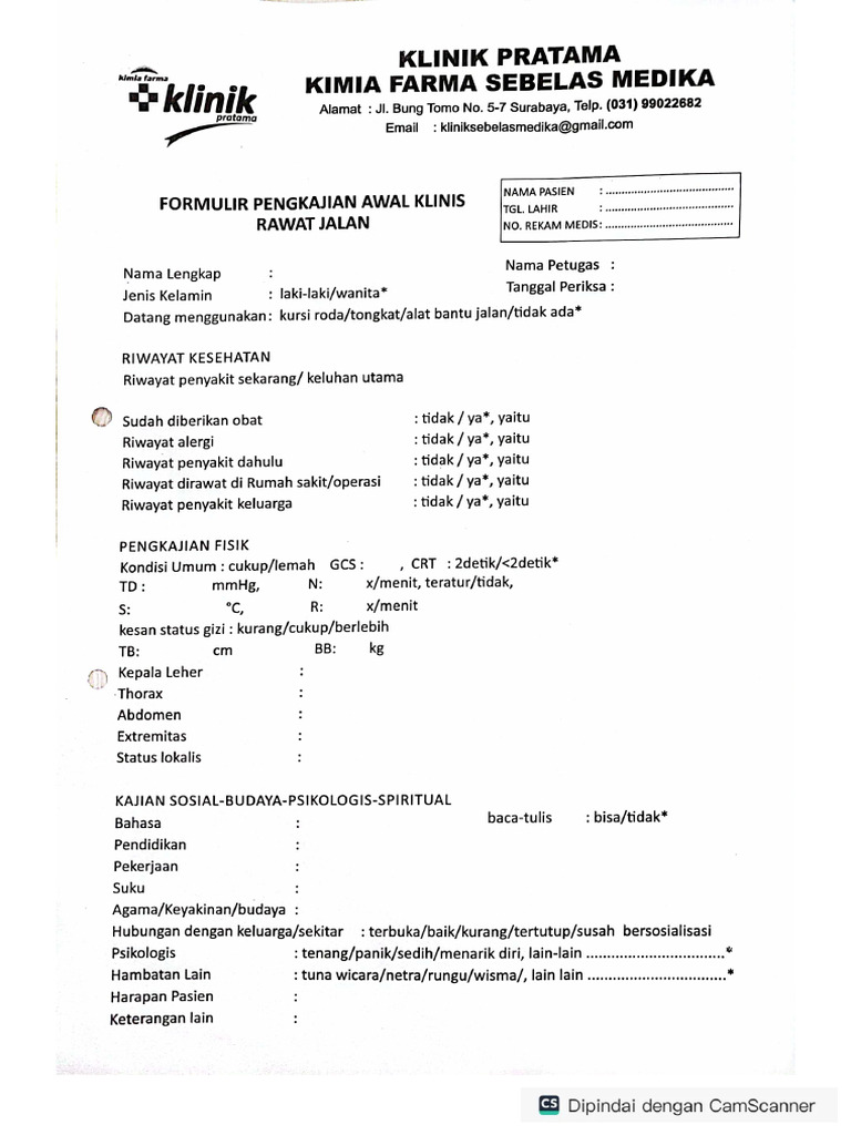 Form Anamnesa Poli Umum Dan Kia | PDF