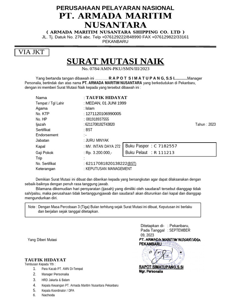 MUTASI ON TAUFIK HIDAYAT | PDF