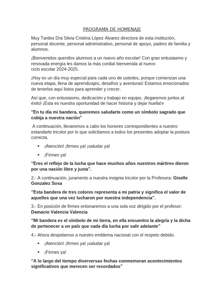 PROGRAMA DE HOMENAJE 6A | PDF