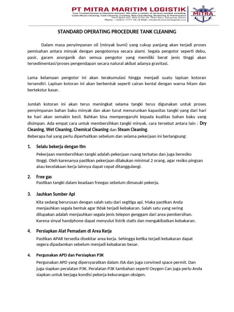 SOP - Tank Cleaning | PDF