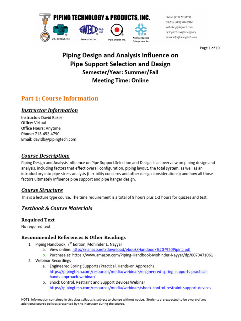 PTP Syllabus PTP Piping Design | PDF