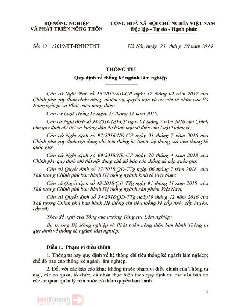 Circular 12 - 2019 (Statistics) VN | PDF