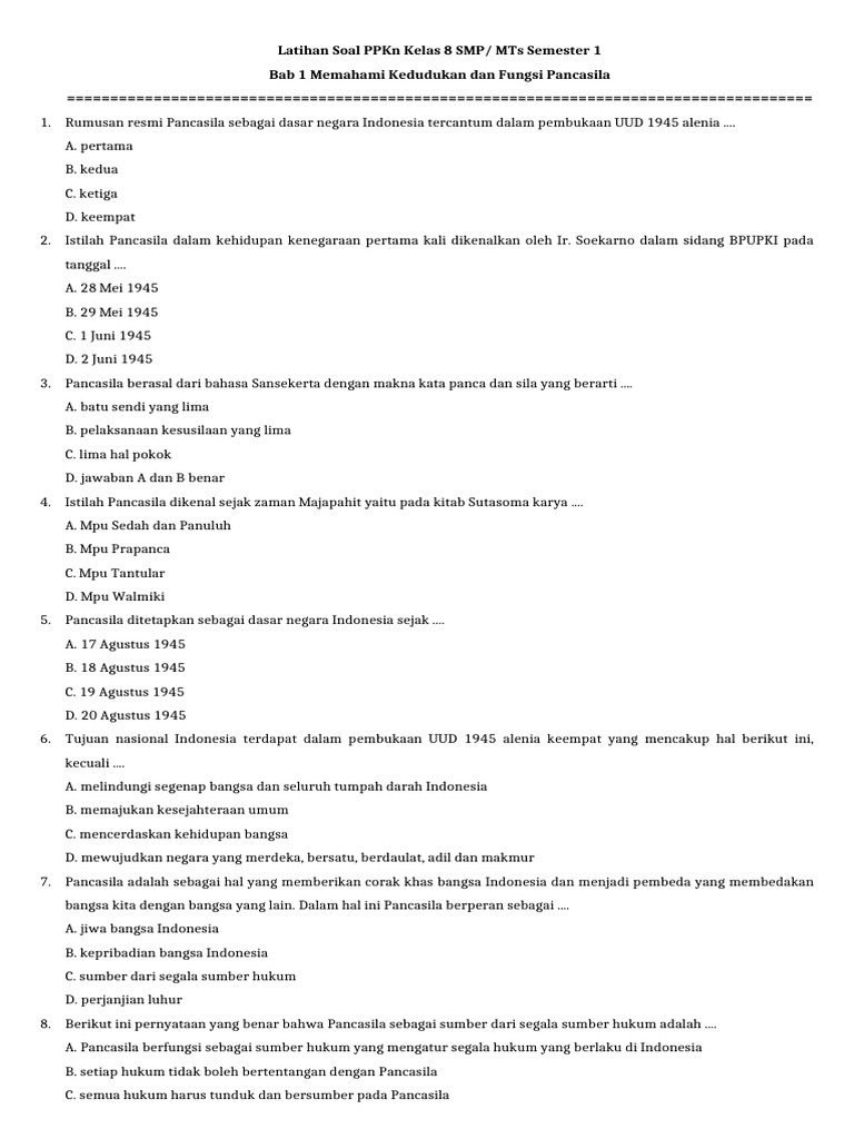 Latihan Soal PPKn Kelas 8 SMP | PDF