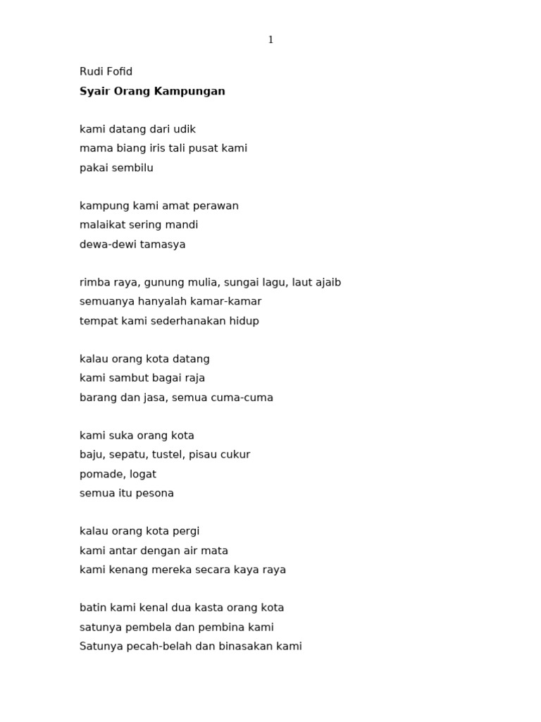 Syair Orang Kampungan (Karya Rudi Fofid) | PDF