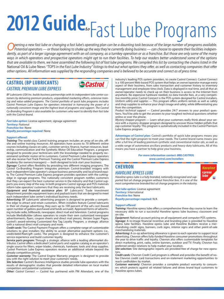 Fast Lube Program Guide 2012 | PDF