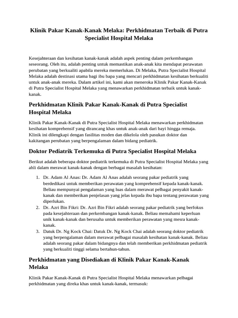 Klinik Pakar Kanak | PDF