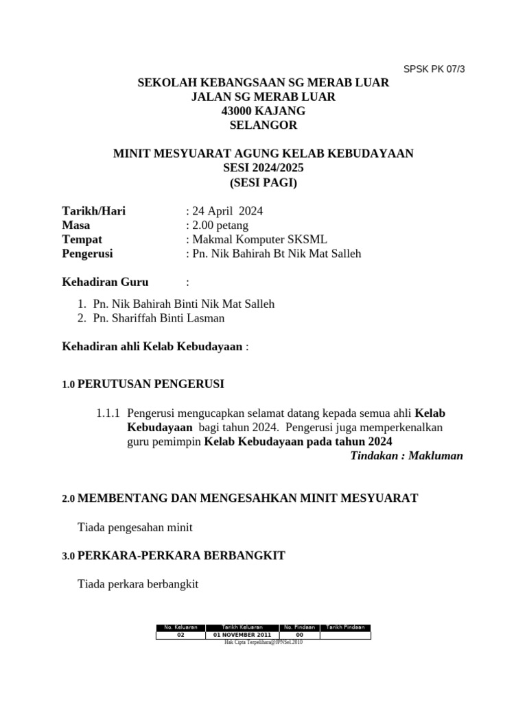 Minit Mesy Agung Kelab Kebudayaan 2024 | PDF