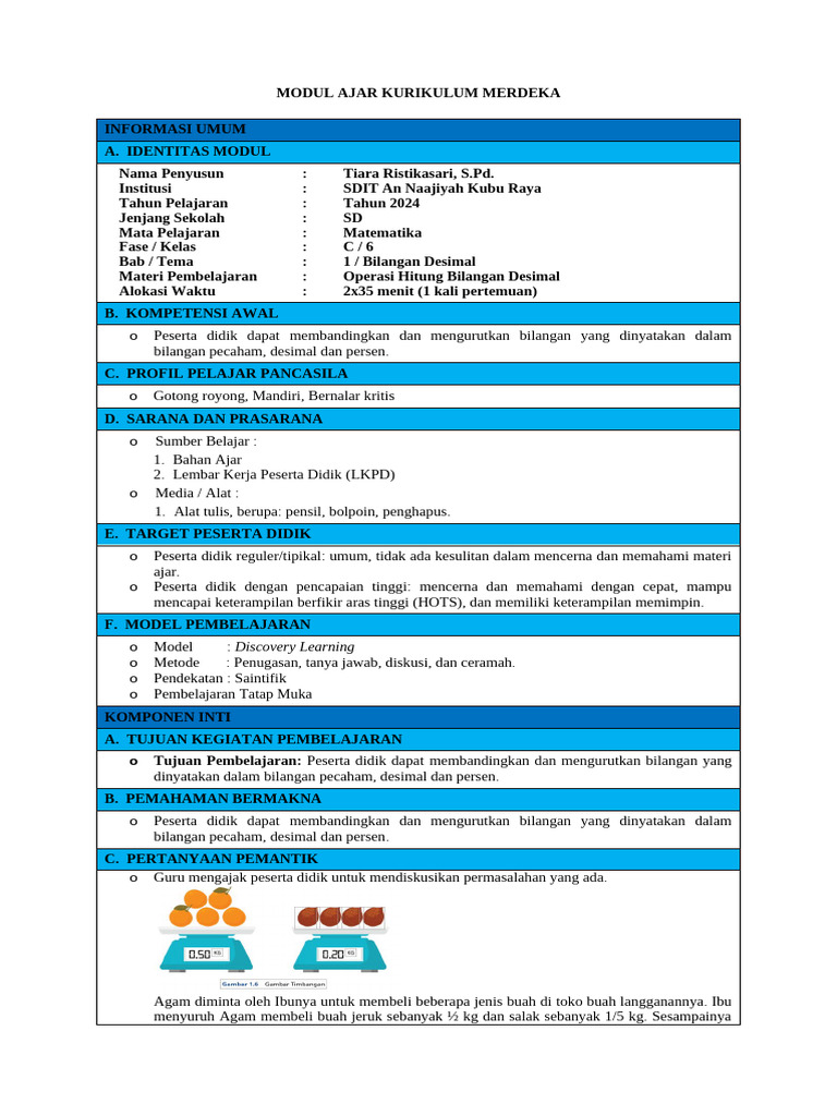 Modul MTK 6 Pecahan 5 | PDF