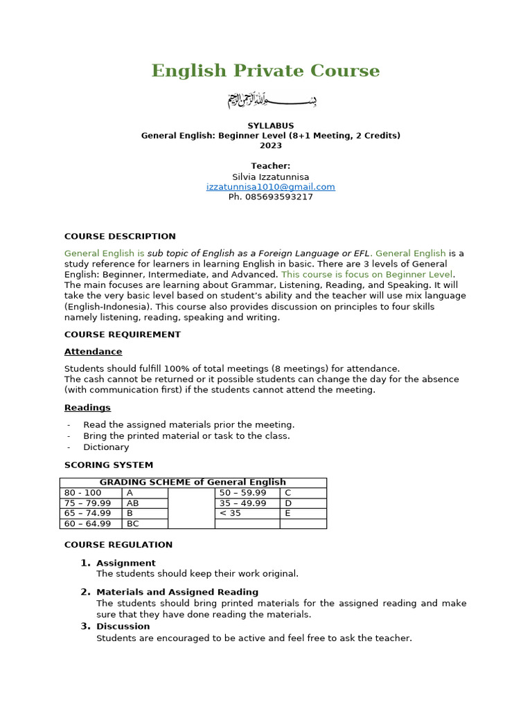 Syllabus General English - 2023 | PDF