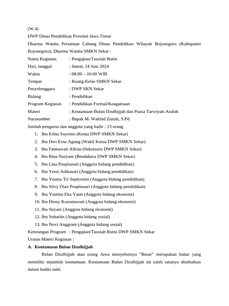 Laporan DWP SMKN Sekar - Juni 2024 - Pendidikan | PDF