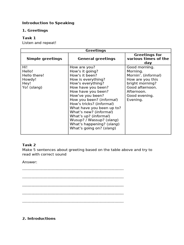 Greetings N Introduction | PDF