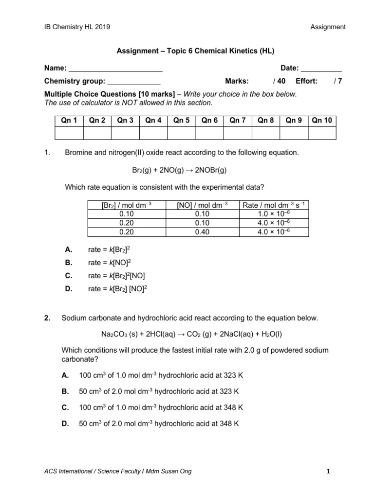 Ib Chem Assignment - Topic 8 | PDF