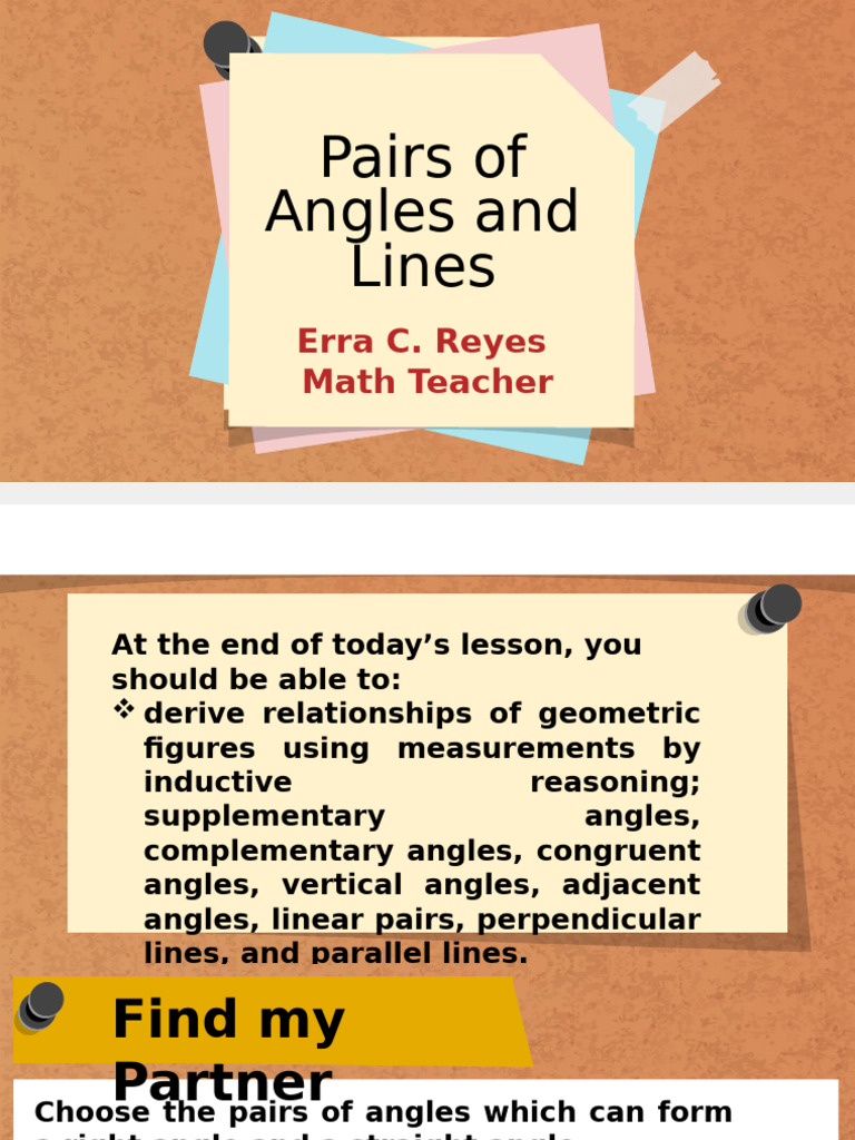 Pairs of Angles and Lines | PDF | Angle | Perpendicular