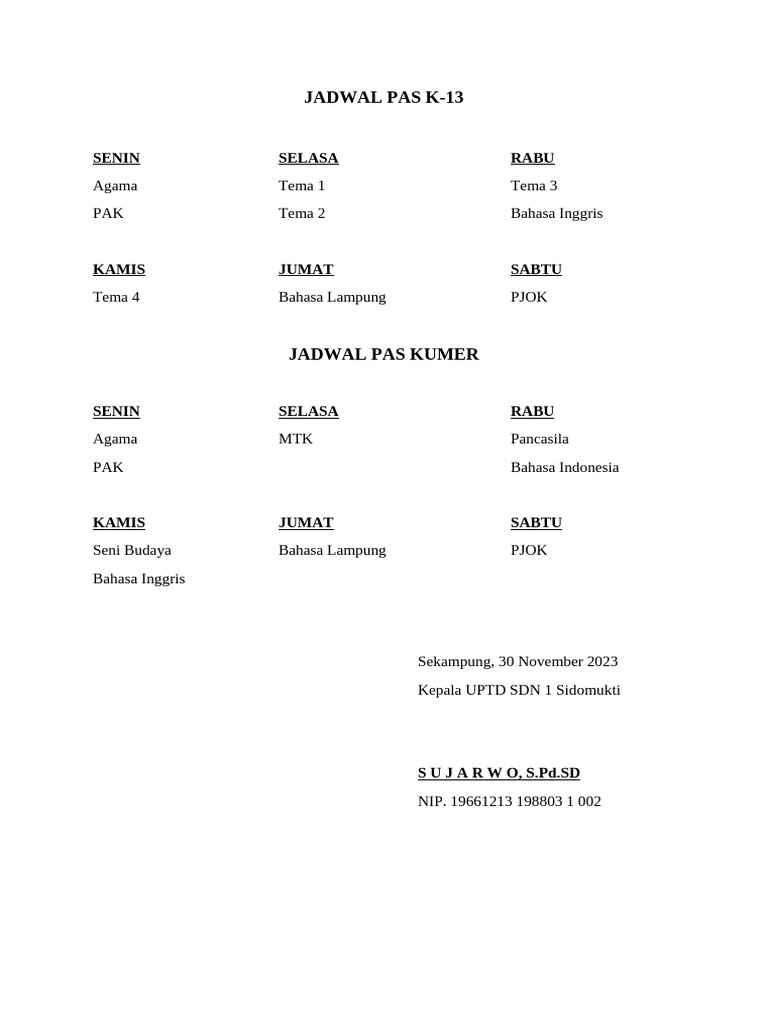 Jadwal Pas 2023 Ganjil | PDF
