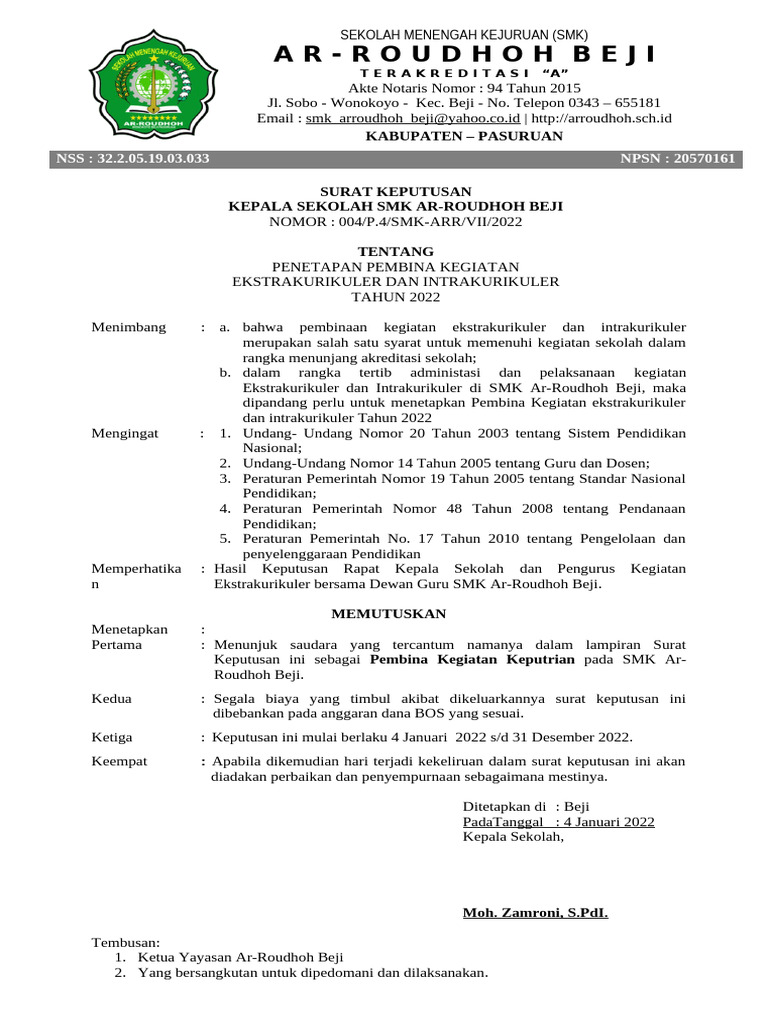 SK Ekskul Keputrian | PDF