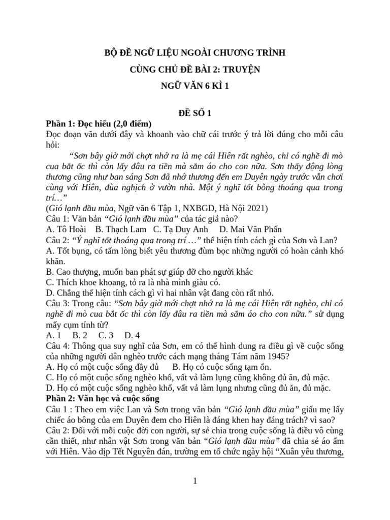 BỘ ĐỀ NV6 BÀI 2 CHỦ ĐỀ TRUYỆN | PDF