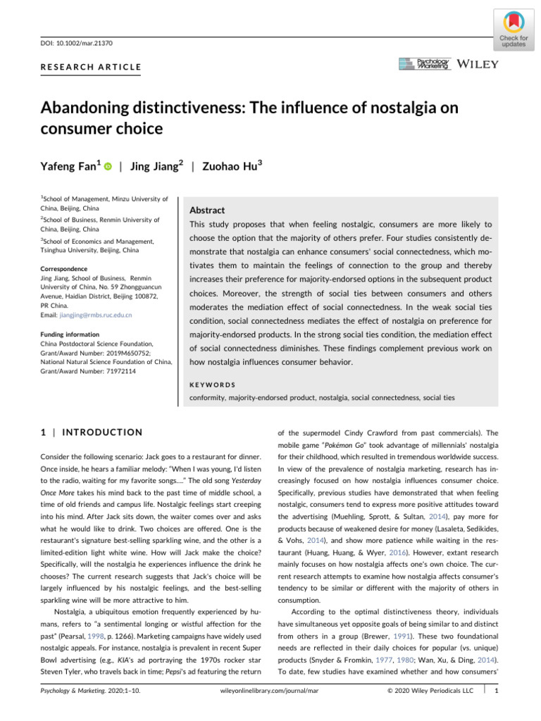 Abandoning Distinctiveness: The Influence of Nostalgia On Consumer ...