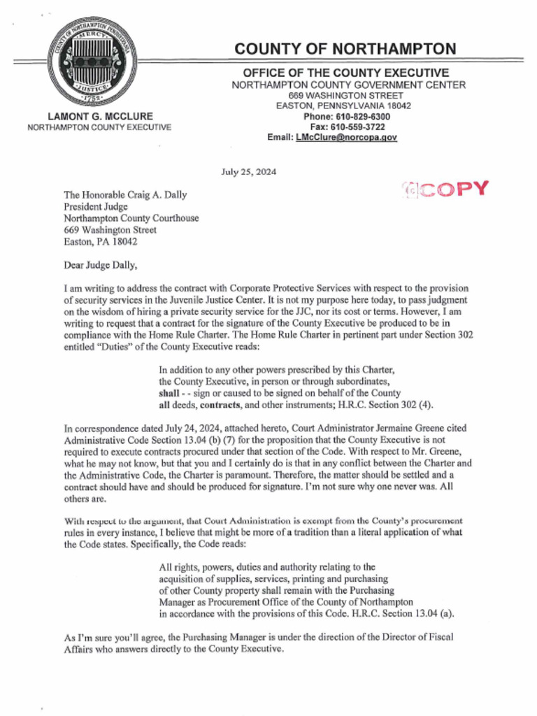 Exec Letter To PJ Re Corporate Protective Service | PDF