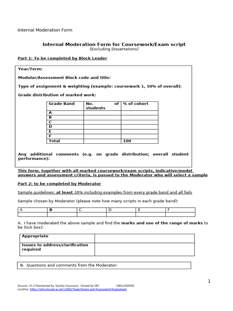 Internal Moderation Example Form | PDF | Evaluation Internal Moderation Example Form | PDF | Evaluation