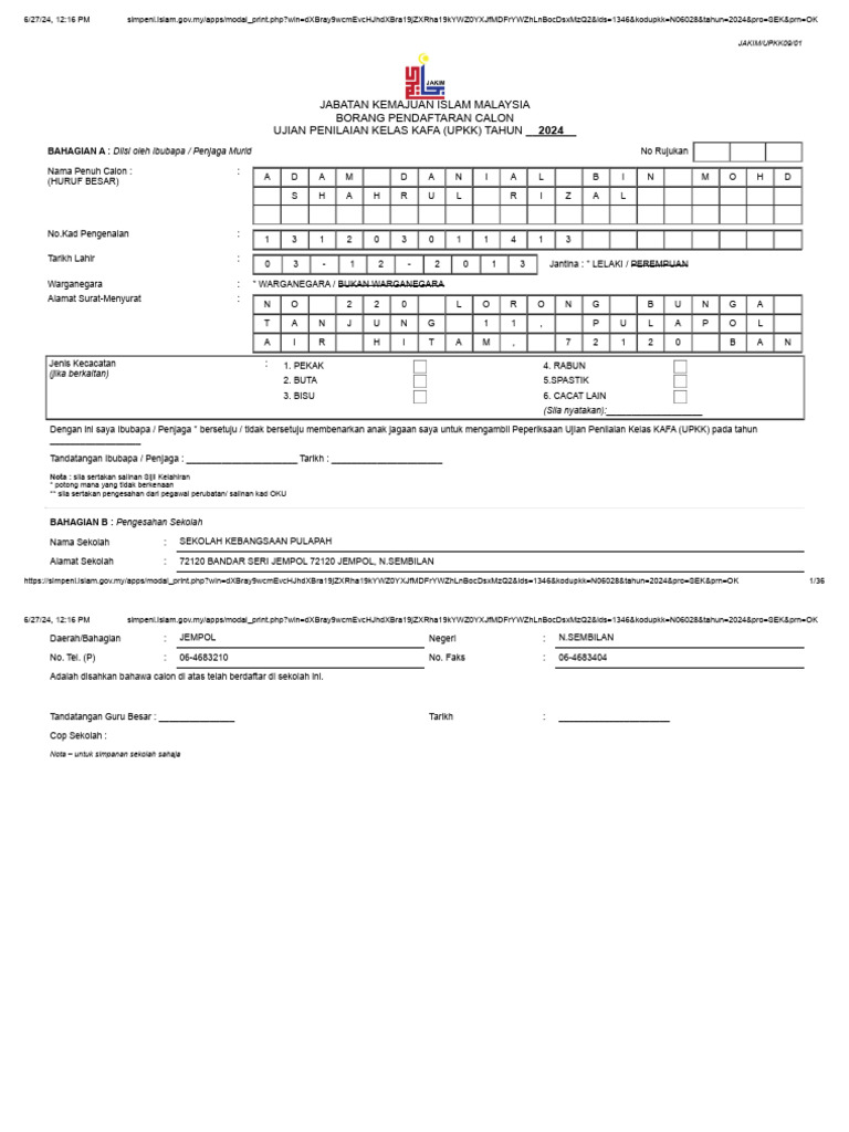 Borang Daftar Calon 2023 | PDF