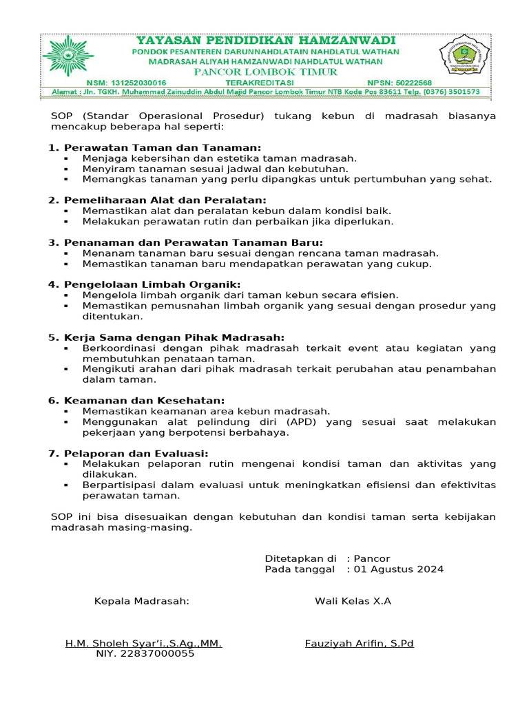 SOP Tukang Kebun | PDF