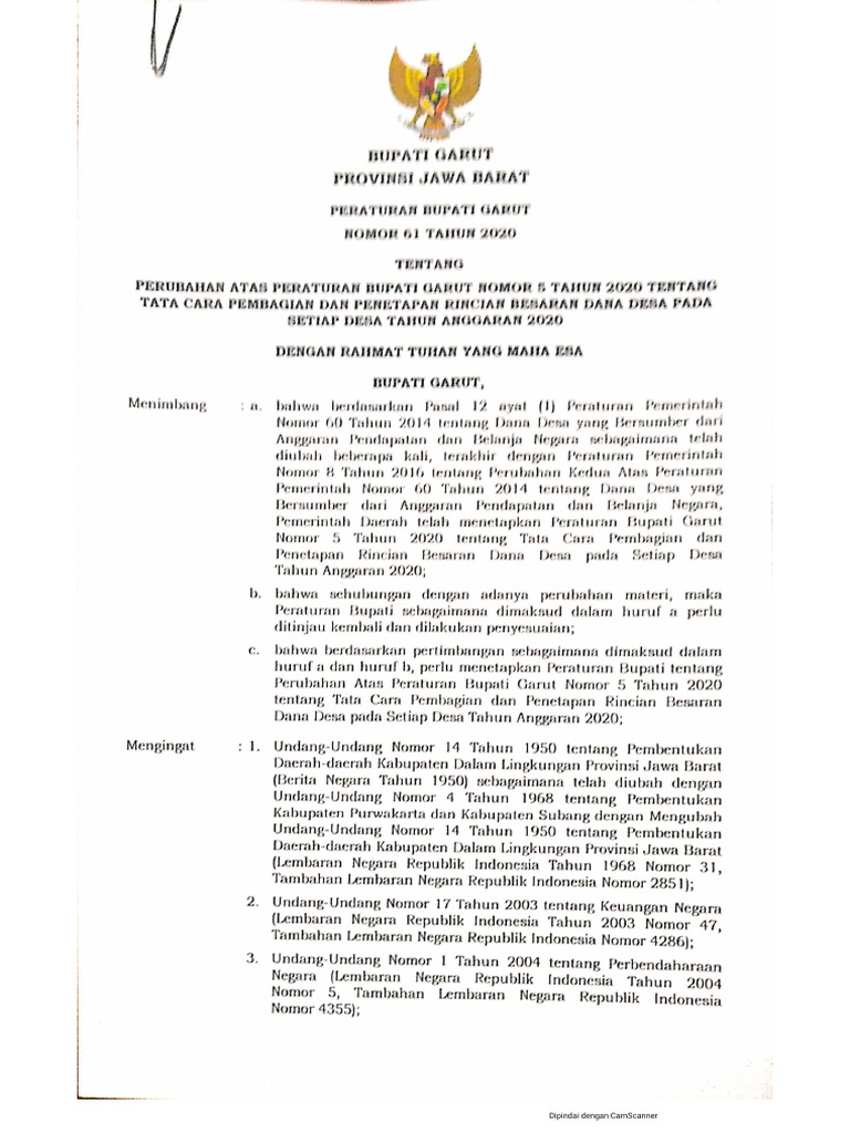 Perbup DD Perubahan 2020 | PDF
