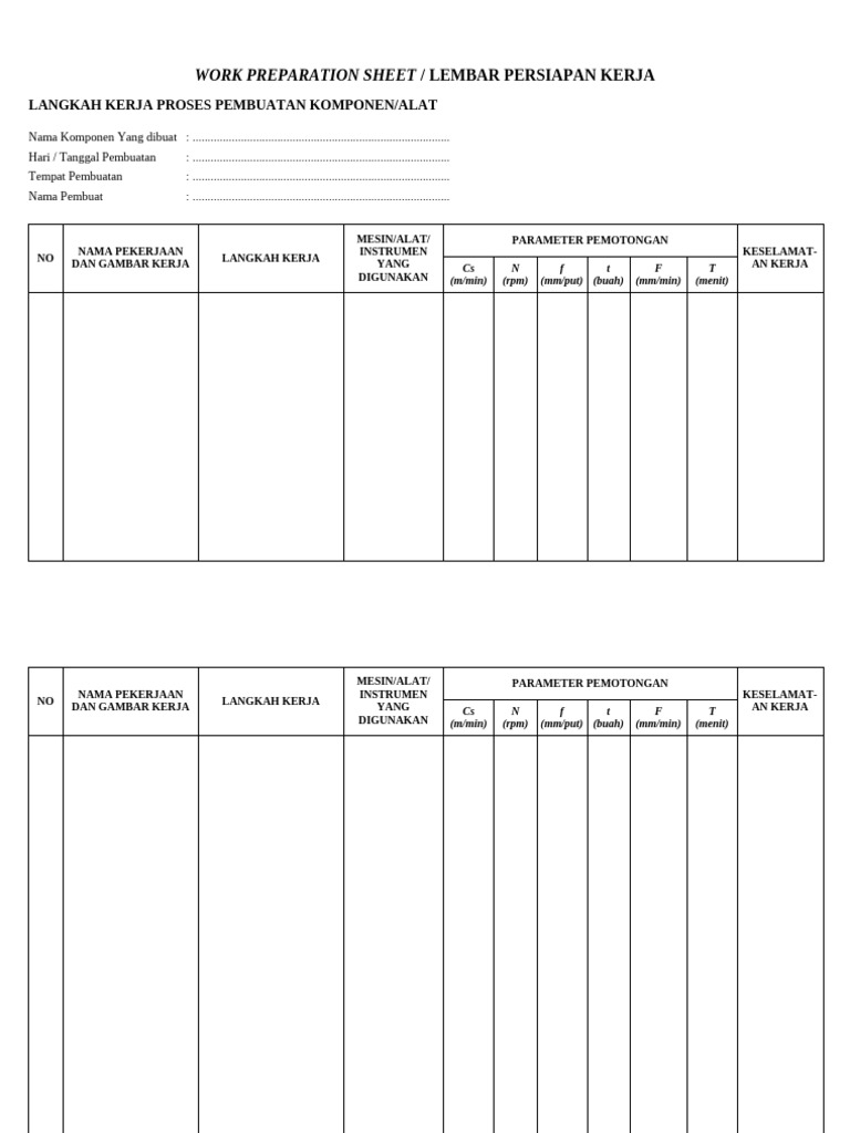 Work Preparation Sheet Frais | PDF