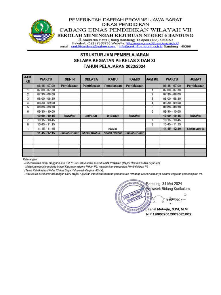 STRUKTUR JAM PEMBELAJARAN P5 SEM 2 Tp. 2023-2024 | PDF